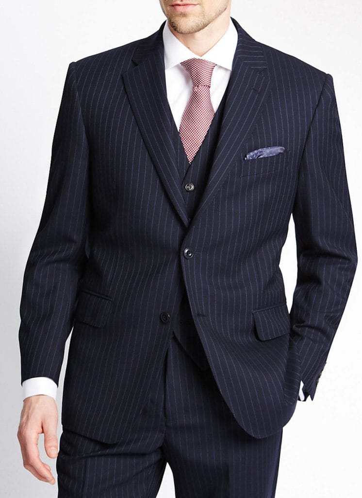 Men's Navy Pinstripe Three-Piece Suit | Custom Tailored