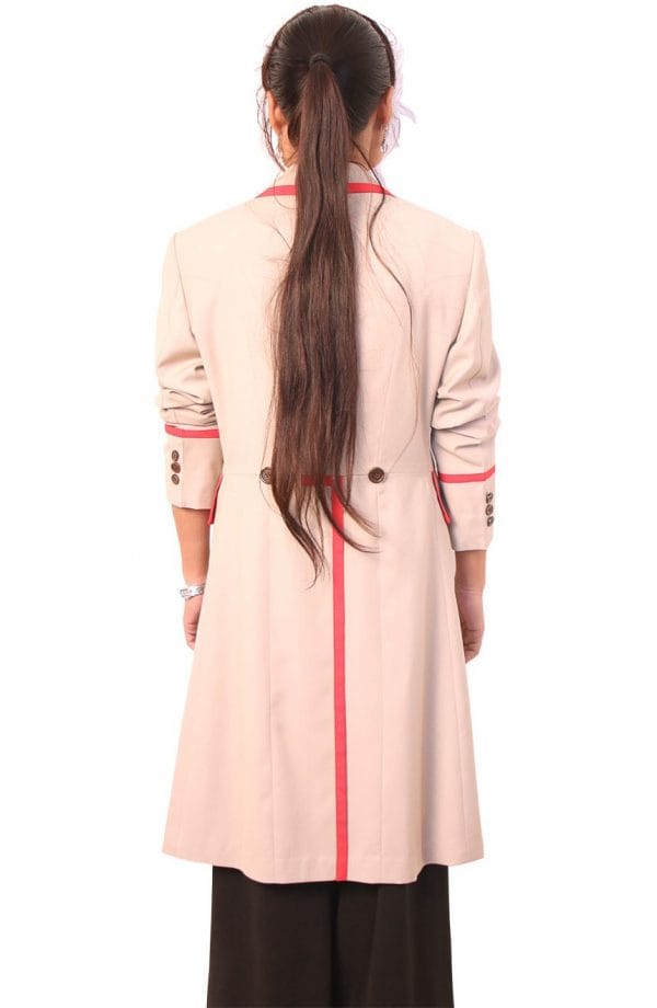 Women's beige frock coat red stripe 5th Doctor Cosplay