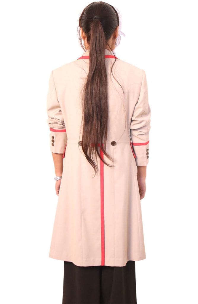 Women's beige frock coat red stripe 5th Doctor Cosplay