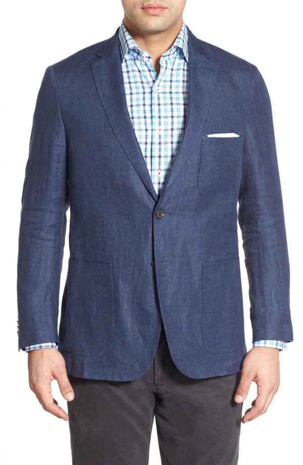 Cotton Linen Blazer Men's Patch Pocket Jacket